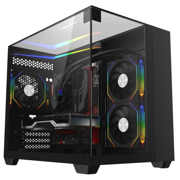 CiT Mars Black Micro-ATX Gaming Case With Dual Chamber Panoramic Tempered Glass With 3 x 120mm ...