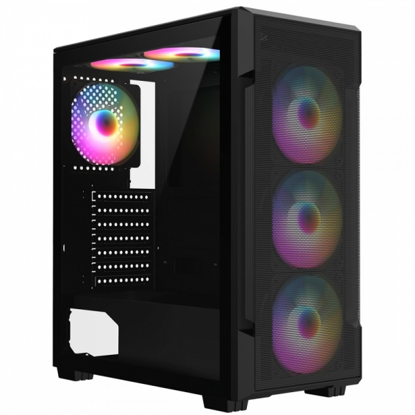 CIT Crossfire Mesh Gaming Case 4x ARGB Fans Glass Side MB SYNC Tempered ...