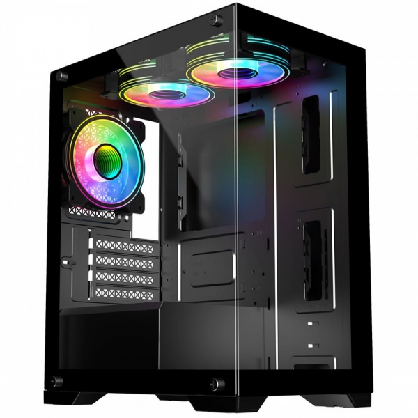 CiT Overseer Black MATX Gaming Cube PC Case with Tempered Glass Panels ...