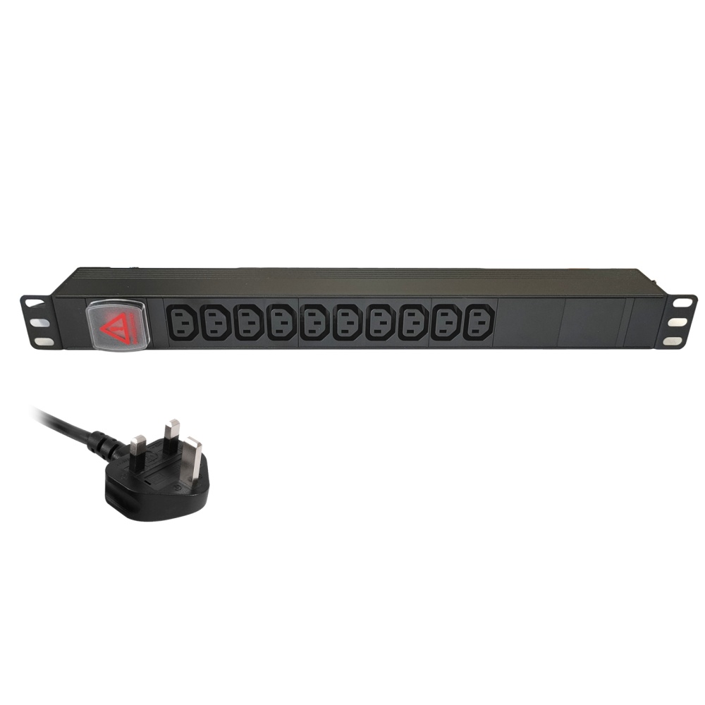10 Way Horizontal IEC 13 13A Rack Mount PDU Switched - UK Plug - DigiDirect