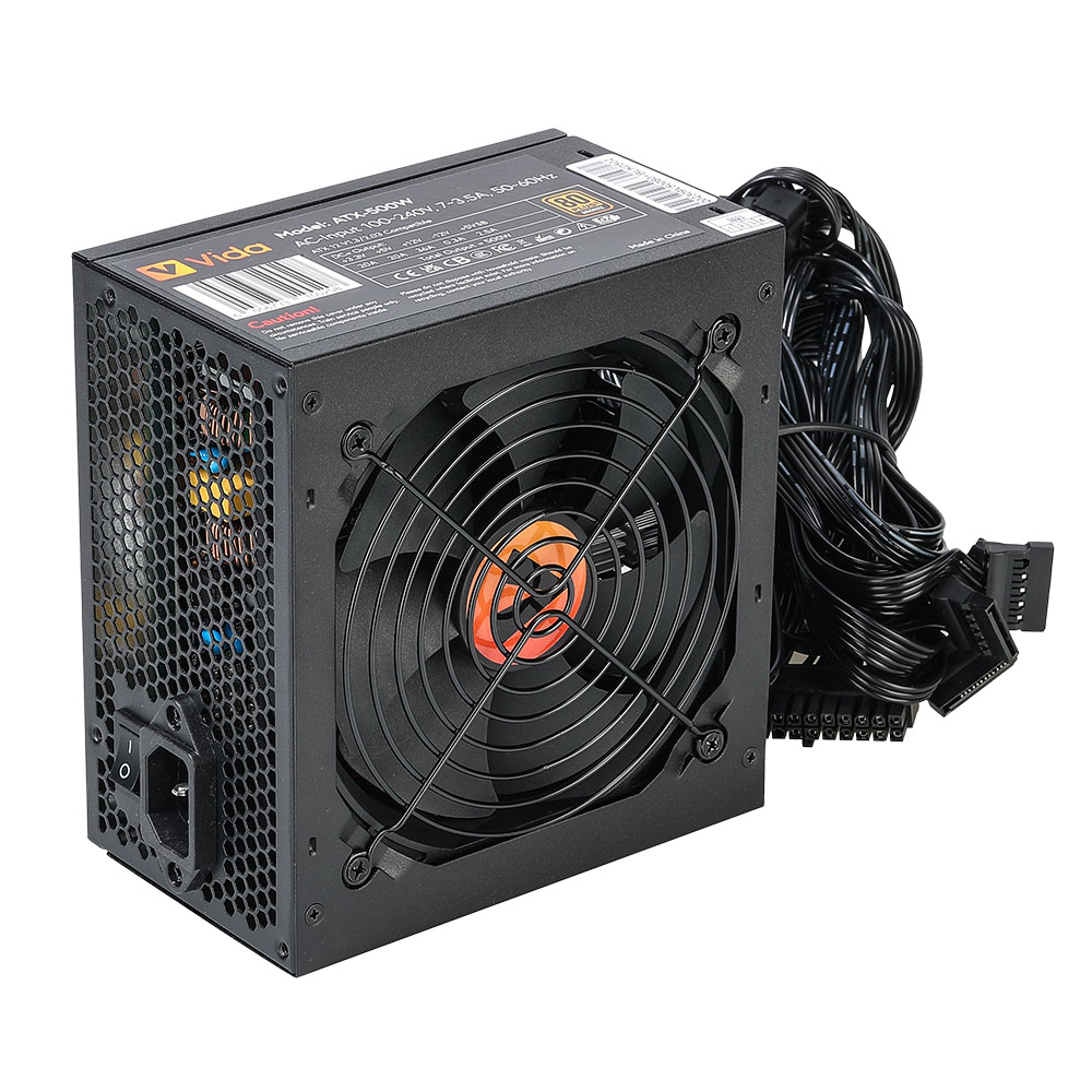 Vida 500W ATX PSU, 80 Plus Bronze, Fluid Dynamic Ultra-Quiet Fan, PCIe ...