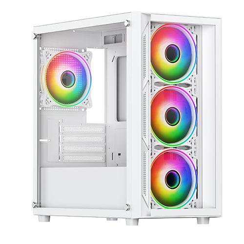 Vida Lucid White mATX Gaming PC Case, Micro ATX, 4x 120mm ARGB Fans ...