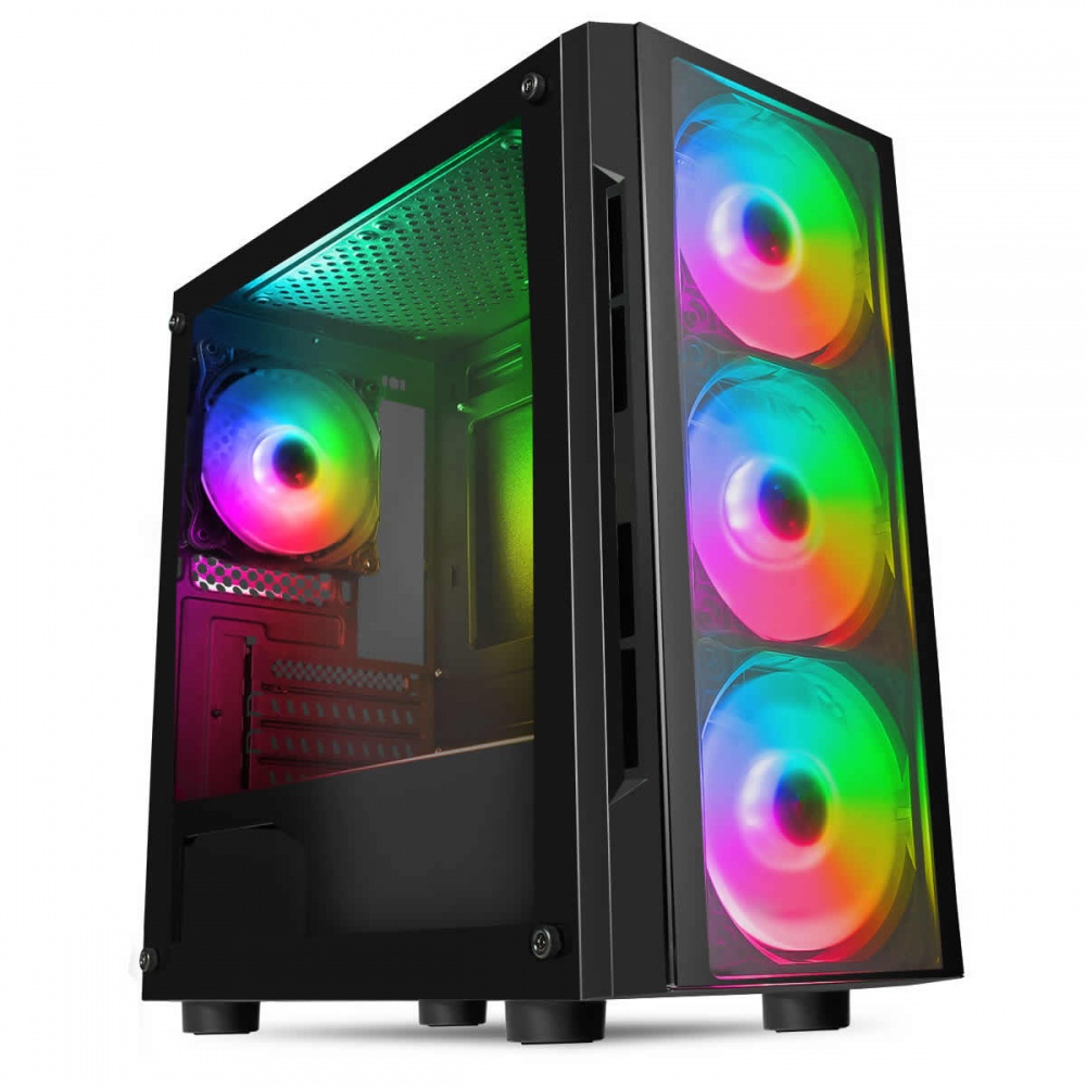 CIT Flash Gaming Matx Case 4xARGB Fans TG Front and Side Panels EPE ...
