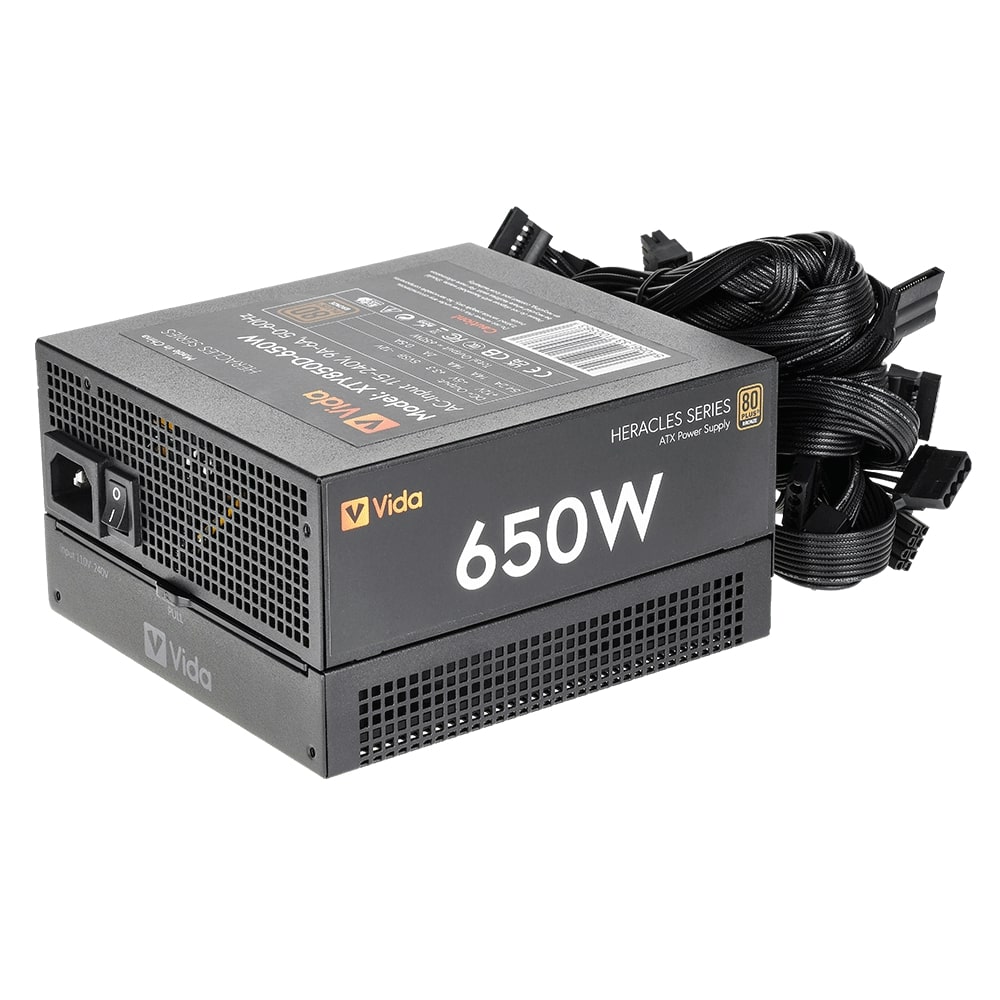 Vida Heracles Black 650W 80 Plus Bronze ATX Power Supply PSU 14cm Ultra ...
