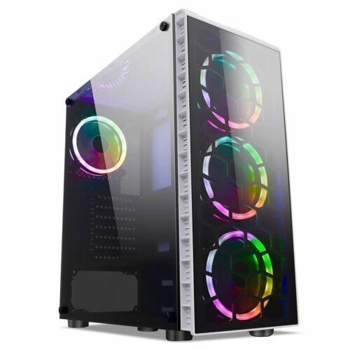 CiT Raider Mid ATX Gaming Case 4 x Halo Spectrum RGB Fans White ...