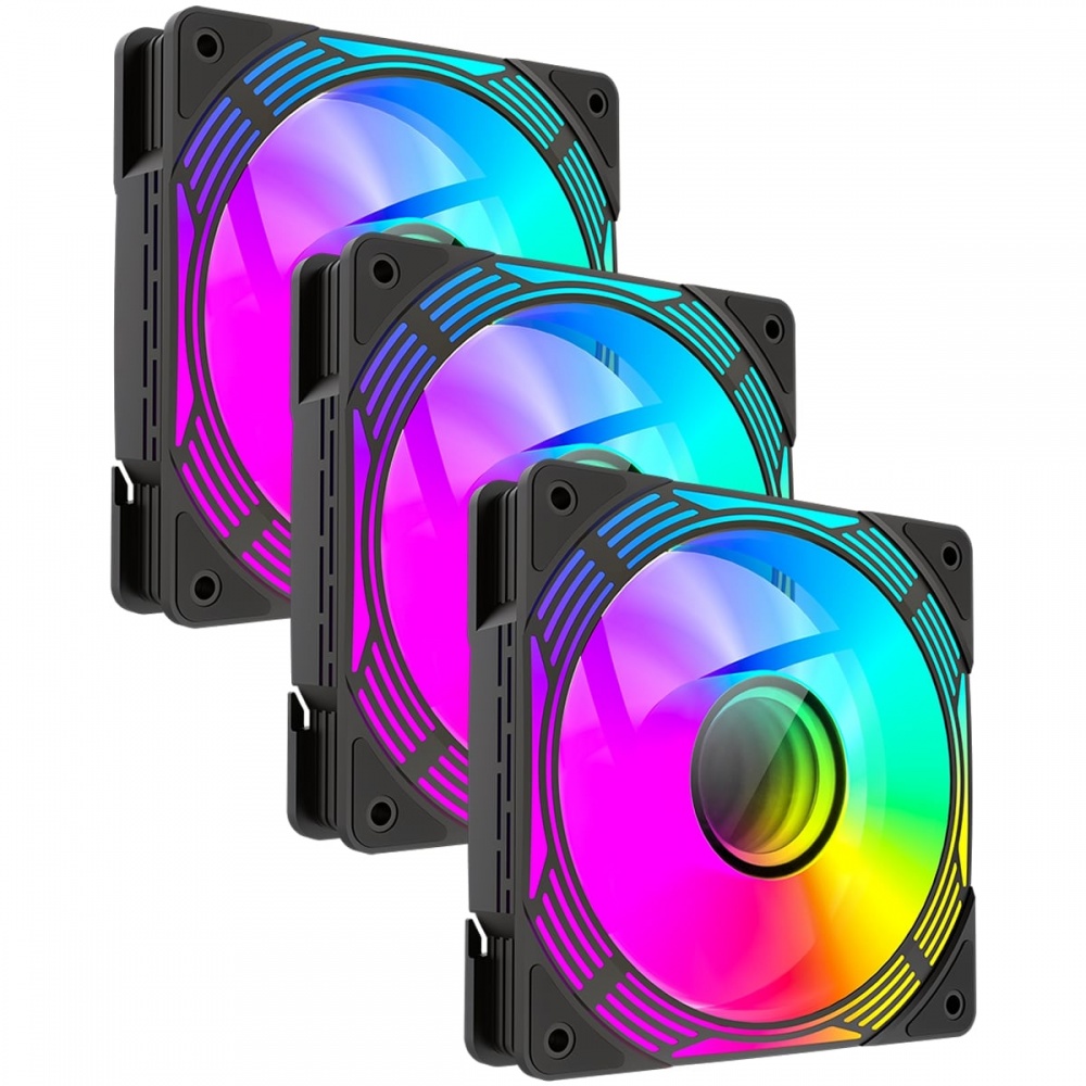 GameMax KF300R 3 Pack 120mm Infinity ARGB Black 4pin PWM Reversible Fan ...