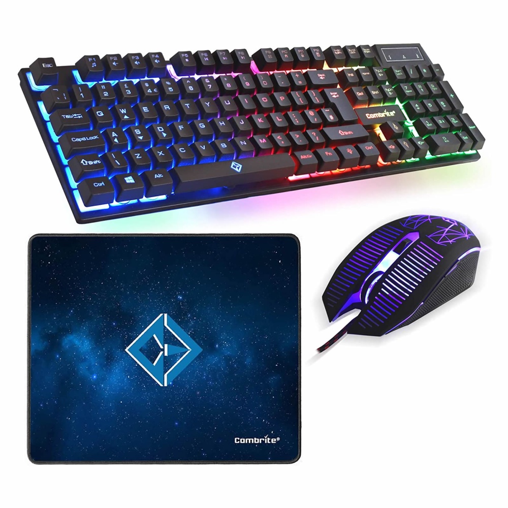 Combrite Raptor USB Keyboard And Mouse Combo Rainbow LED Backlit GKM689 ...