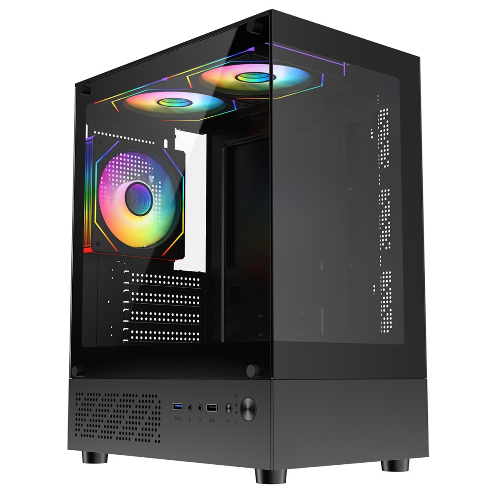 CiT Celsius Black Micro-ATX Gaming Case with Tempered Glass Front and ...