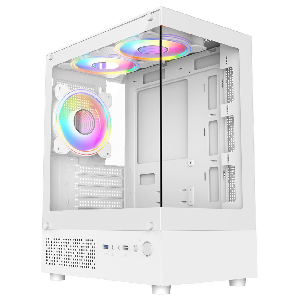 CiT Celsius White Micro-ATX Gaming Case with Tempered Glass Front and ...