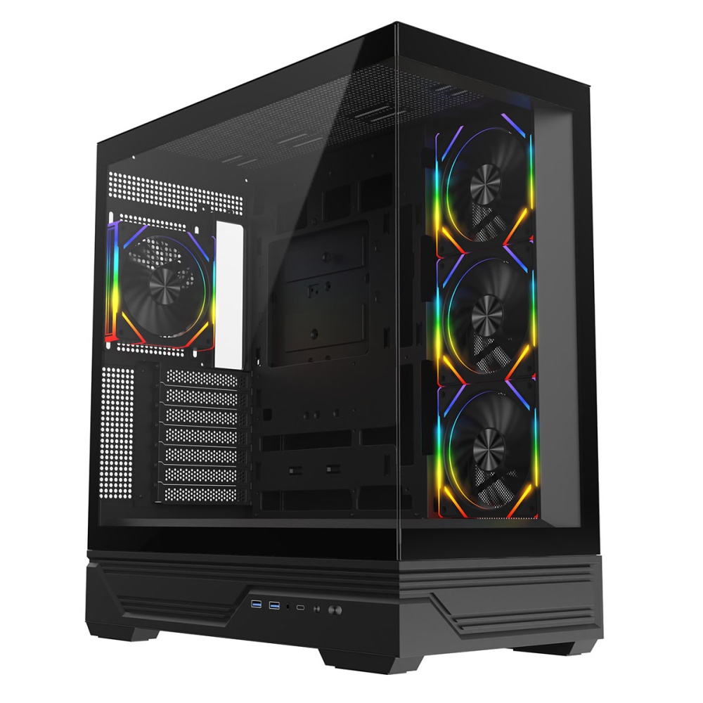 CiT Destiny Black ATX Gaming Case With Two-Sided Tempered Glass and 4 x ...