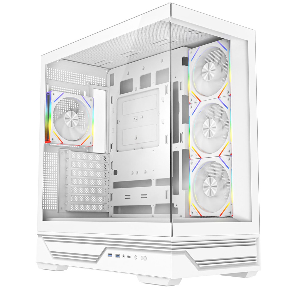 CiT Destiny White ATX Gaming Case With Two-Sided Tempered Glass and 4 x ...