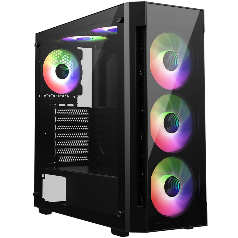 CiT Destroyer Mid ATX Gaming PC Case 6 x ARGB Ring Fans Tempered Glass ...