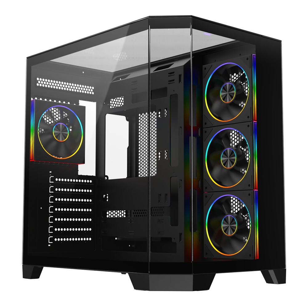 CiT DS360 Pro Black ATX Gaming Case Dual Chamber Panoramic Tempered ...