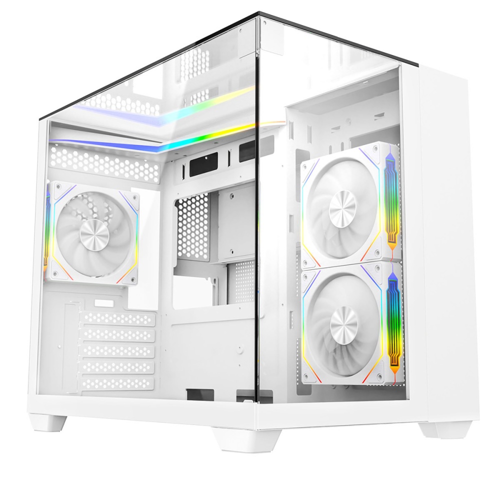 CiT Eclipse White Micro-ATX Gaming Case With Three-Sided Tempered Glass ...