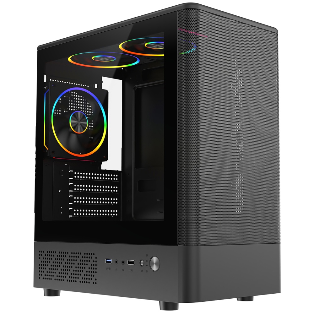 CIT F3 Mesh Micro ATX Gaming PC Case mATX Glass Panel 3x 120MM ARGB LED ...