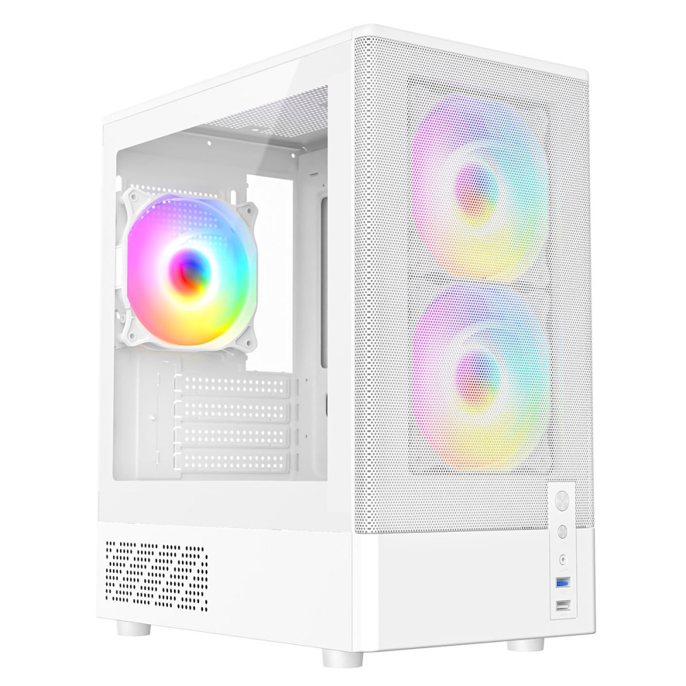 CIT F3 White Mesh Micro ATX Gaming PC Case mATX Glass Panel 3 x 120MM ...