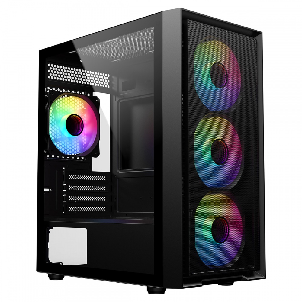 CIT Luna Mesh Black Micro ATX Gaming PC Case Glass Side 4x 120mm ARGB ...