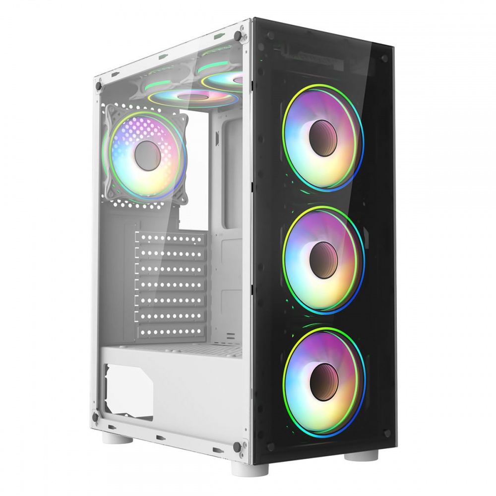 CIT Mirage F6 White ATX PC Case 6 X Dual-Ring ARGB Fans Tempered Glass ...