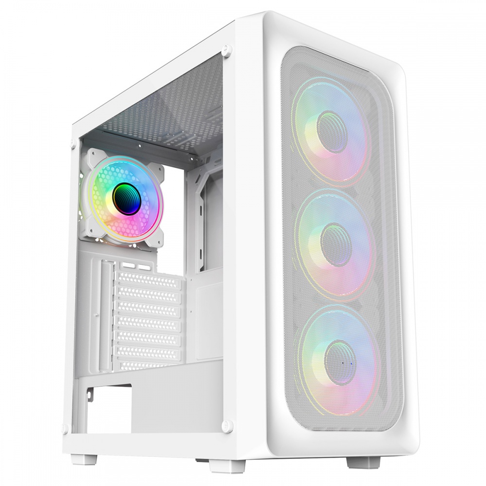 CIT Orion Mesh White Gaming Mid ATX PC Case Tempered Glass Panel 4x ...