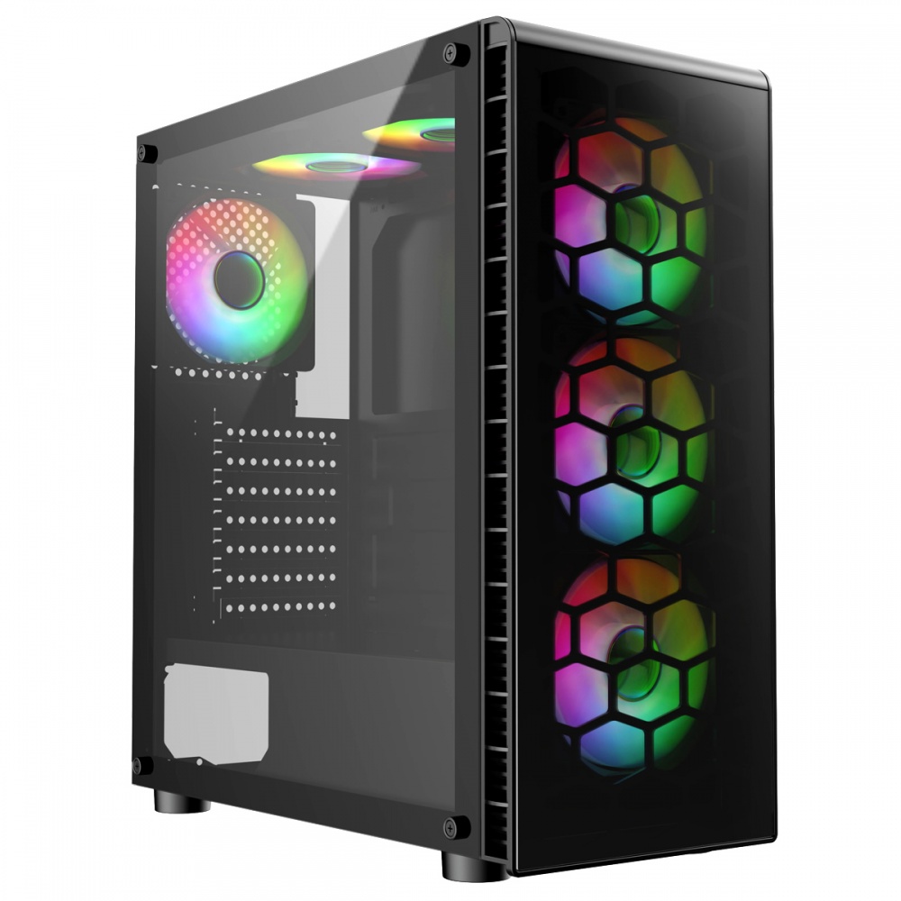 CiT Raider Gaming Case 6 x Halo Spectrum RGB Fans Tinted Tempered Glass ...