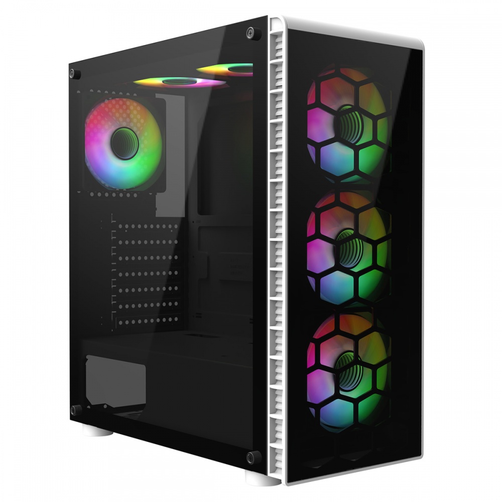 CiT Raider Mid ATX Gaming Case 6 x Halo Spectrum RGB Fans White ...