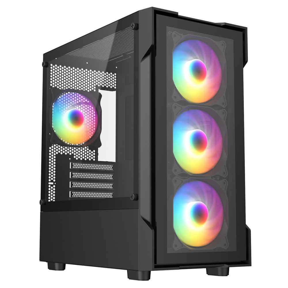 CiT Tsunami Black Micro-ATX Gaming Case With 4 x 120mm ARGB Fans and ...