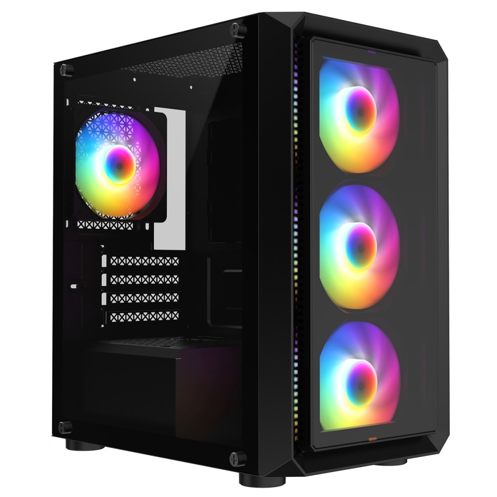 GameMax Icon Black Gaming Case 4x ARGB Fans MB Sync 3PIN Tinted Glass ...