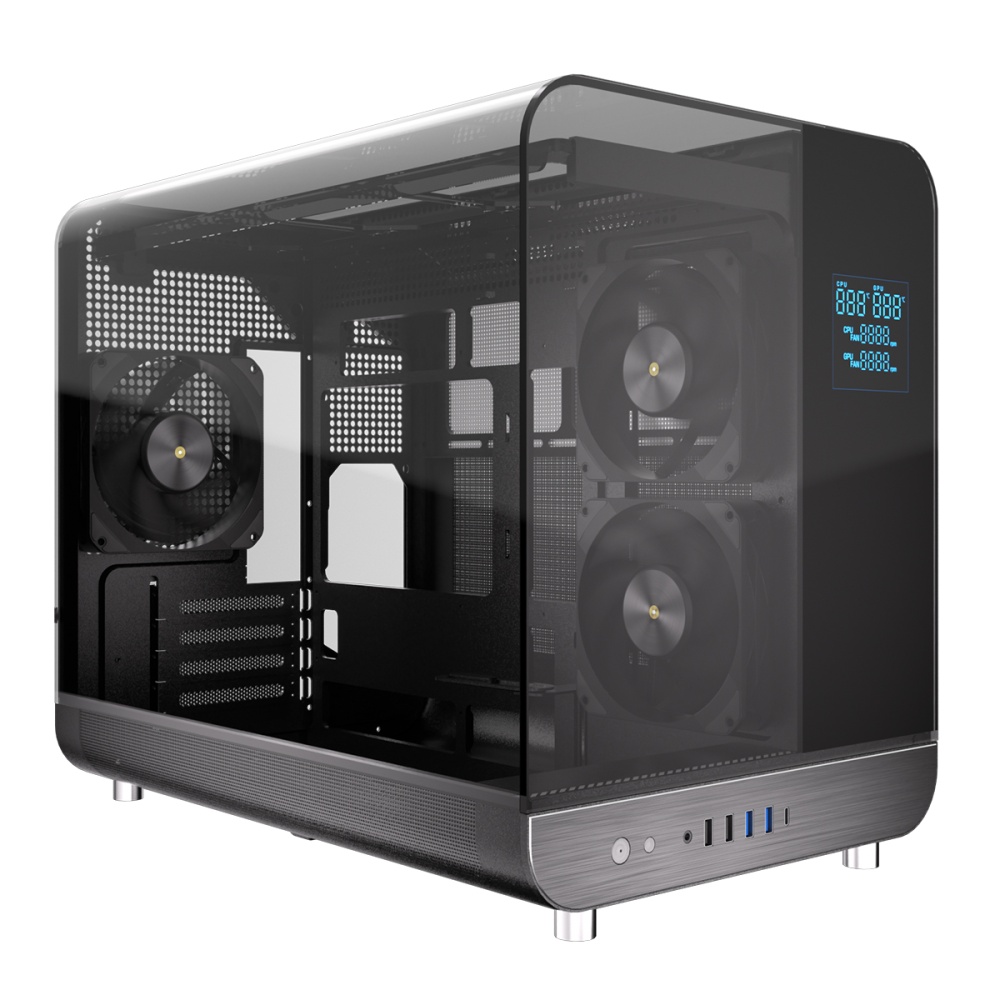 Powercool Aviator Black mATX Gaming Case Dual Chamber With 2 x Tempered ...