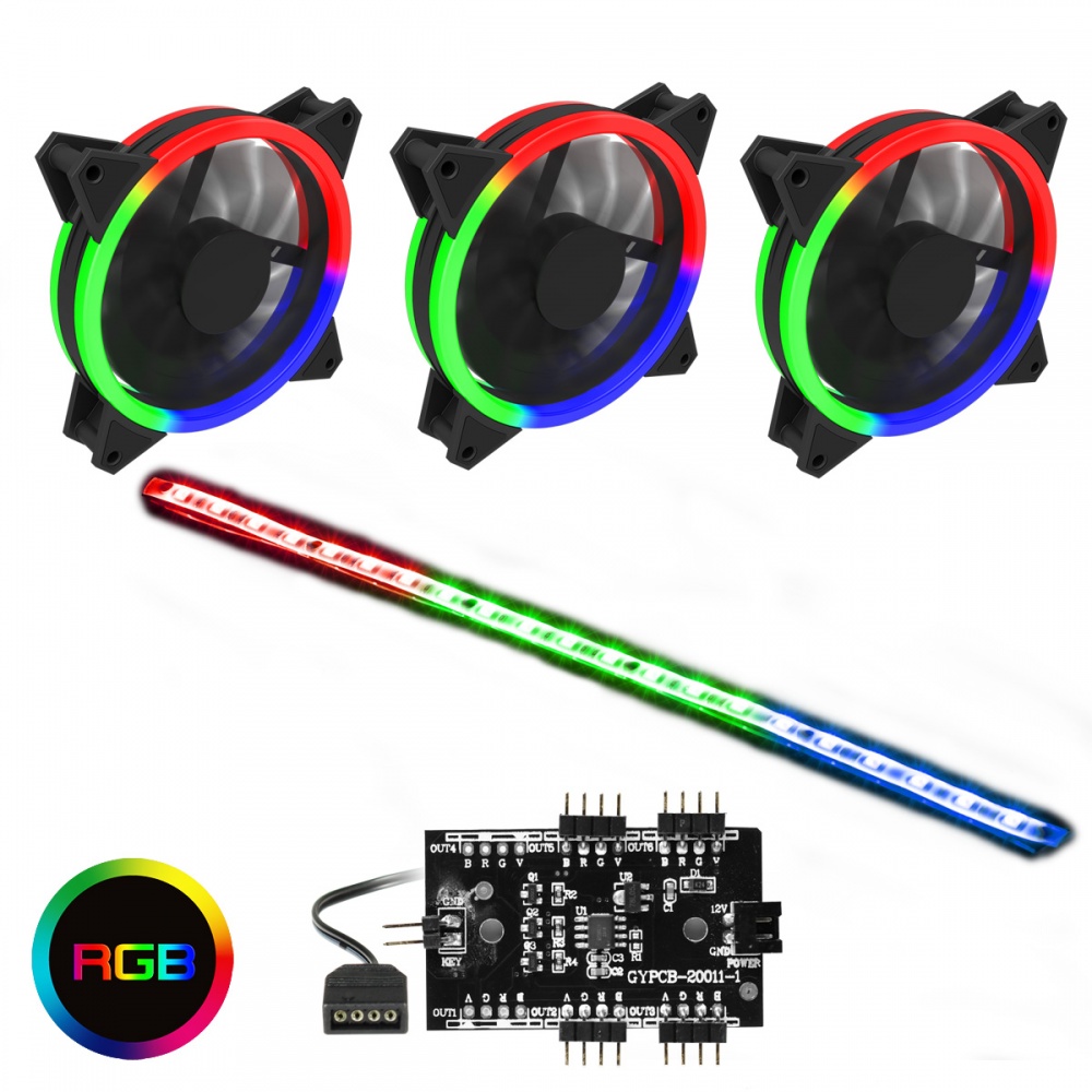 GameMax ARGB Fan Hub Strip kit 3 x Velocity Fans 1x Viper Strip 1x Hub ...
