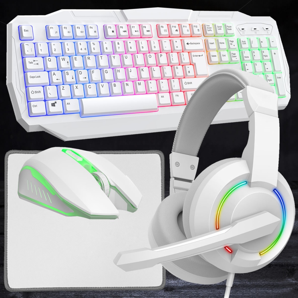 CiT Scorpion 4-in-1 White Keyboard Mouse Headset Mouse Pad Combo Kit ...