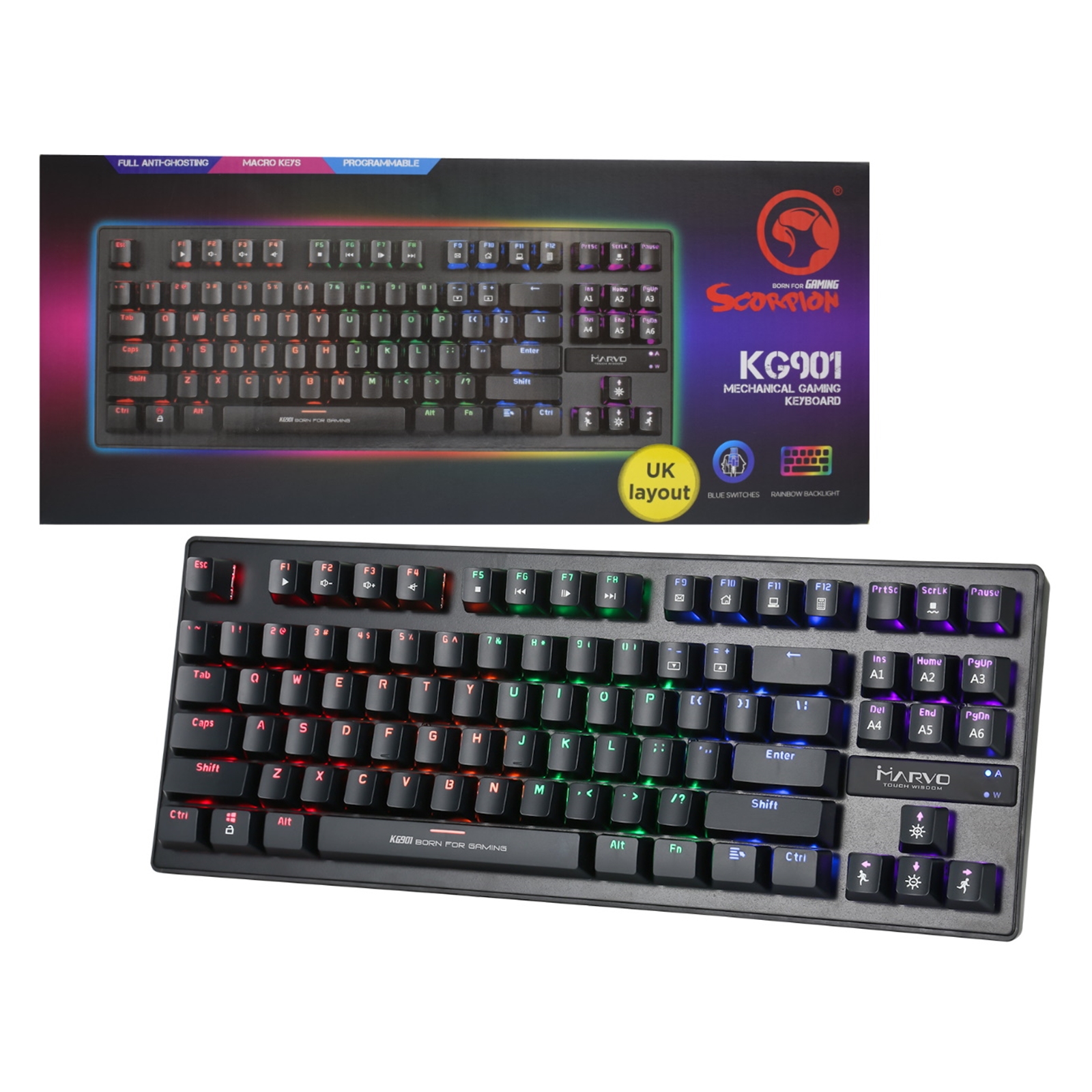 Marvo Scorpion KG901 Gaming Keyboard, Mechanical with Blue Switches ...