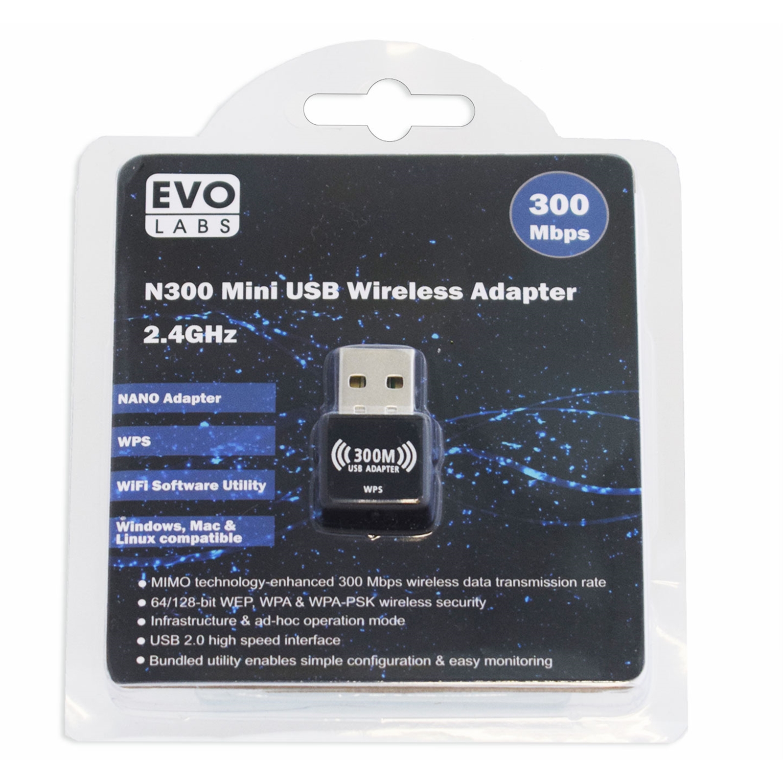 Evo Labs N300 Wireless N Mini USB Wi-Fi Network Adapter - DigiDirect