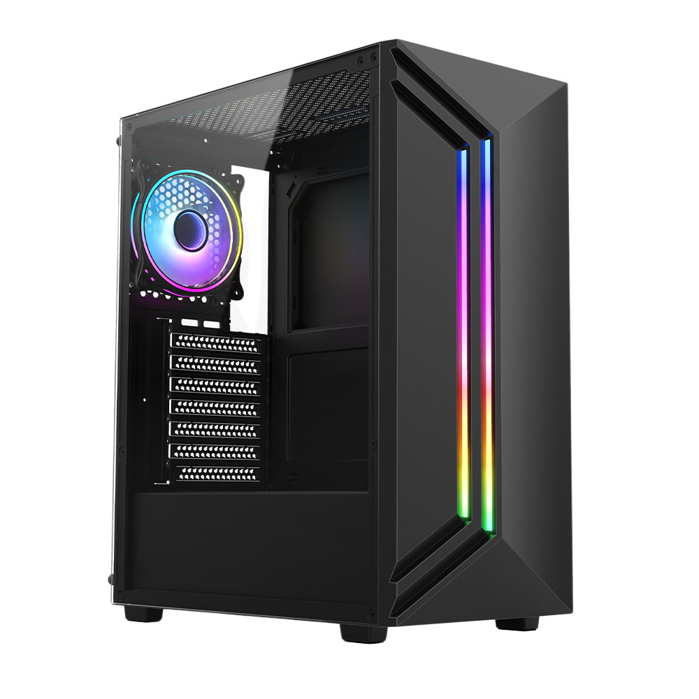 Vida Apollo Black Mid ATX Gaming PC Case, 120mm ARGB LED Fan, LED Stips ...