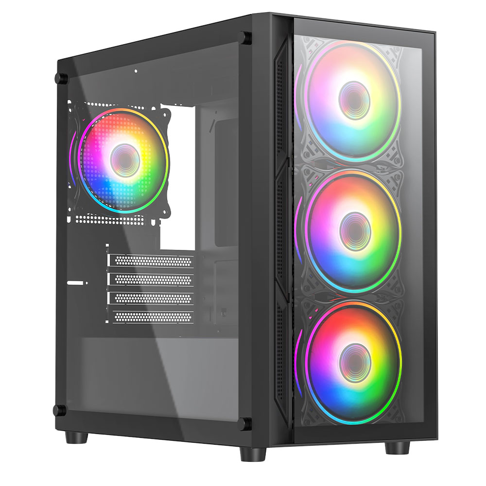 Vida Lucid Black mATX Gaming PC Case, Micro ATX, 4x 120mm ARGB Fans ...
